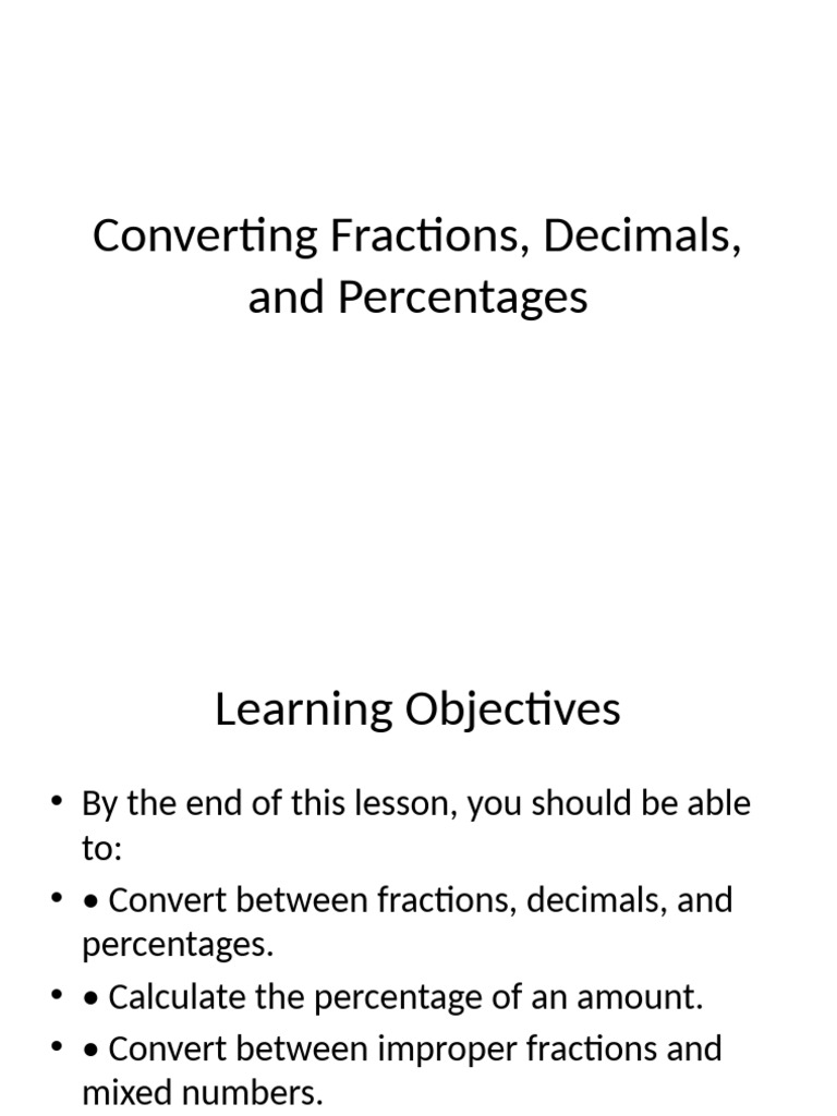 Fractions Decimals Percentages Lesson | PDF