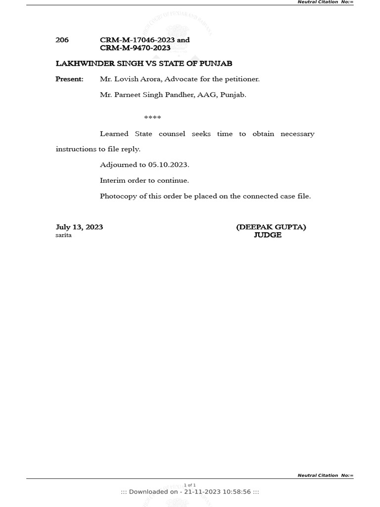 Legal Proceedings Update: Adjournment Notice | PDF