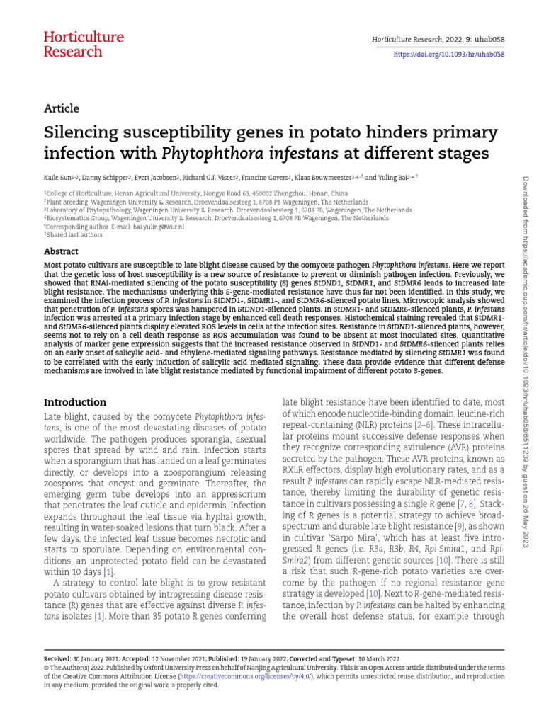 Silencing Susceptibility Genes in Potato Hinders Primary | PDF ...