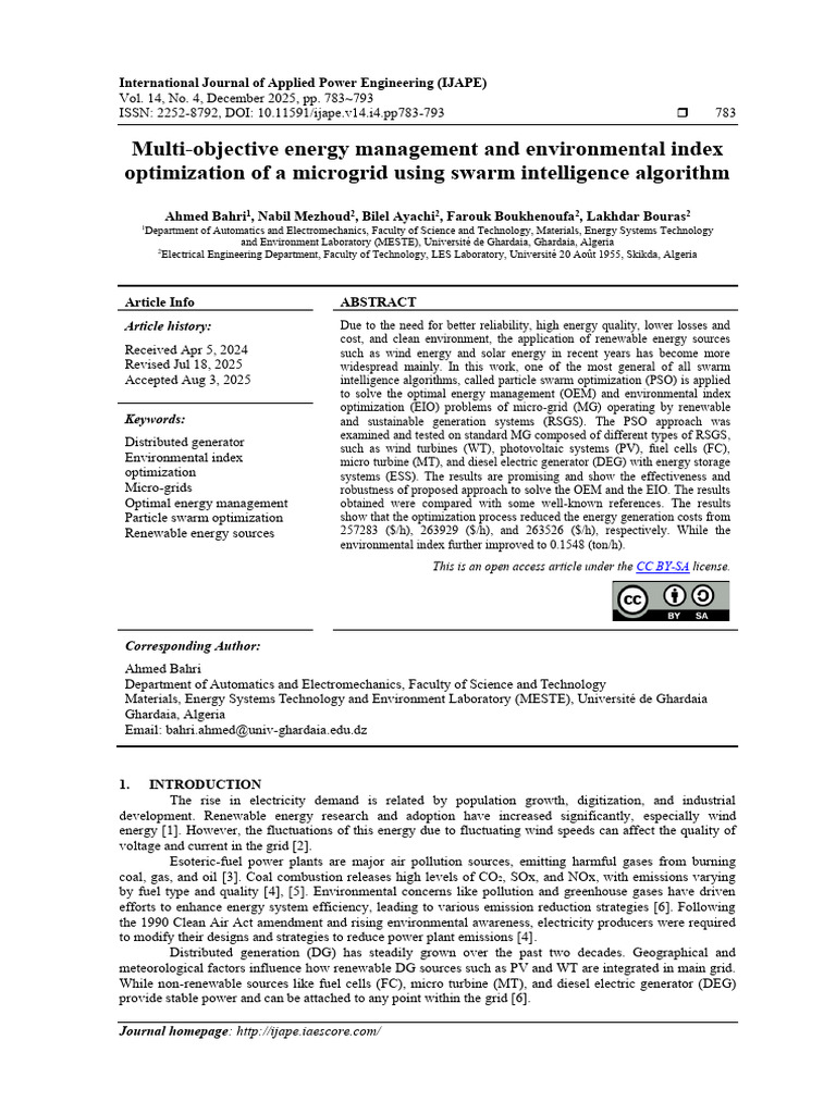 Multi-objective energy management and environmental index optimization ...