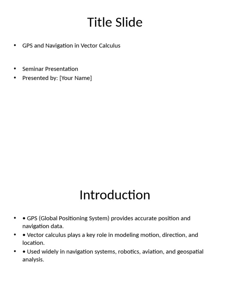 GPS and Navigation in Vector Calculus Seminar | PDF