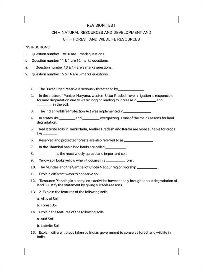 Revision Test Ch - Natural Resources and Development and Ch - Forest ...