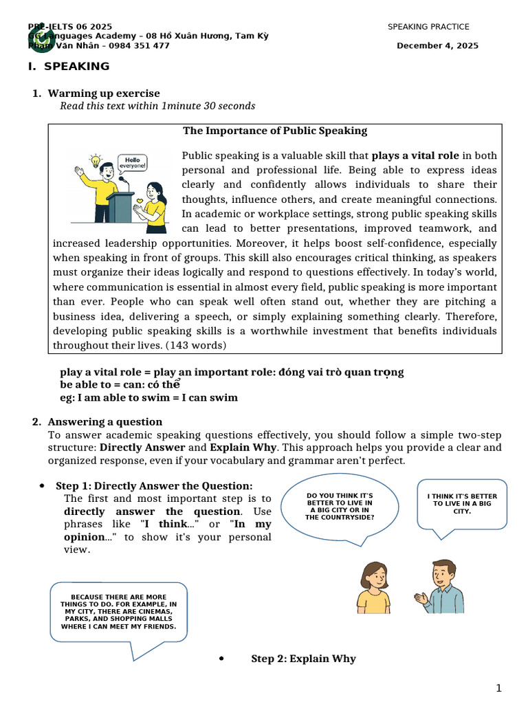 Pre-IELTS Speaking Practice Guide | PDF | Public Speaking | Linguistics