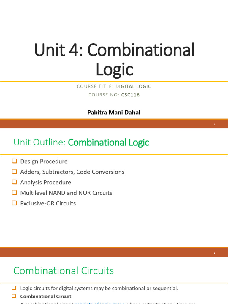 CSC116 DigitalLogic Unit4 CombinationalLogic(1) | PDF | Logic Gate ...