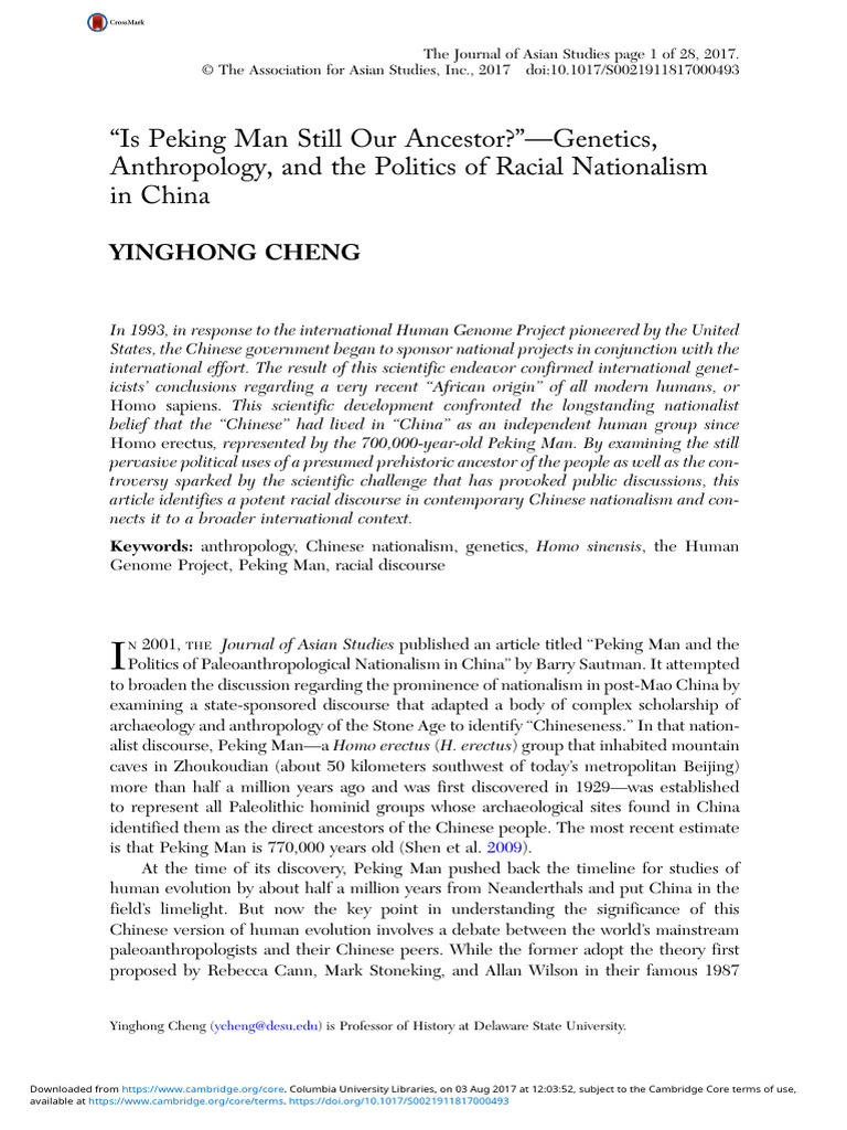 'is Peking Man Still Our Ancestor' - Genetics, Anthropology, And the ...