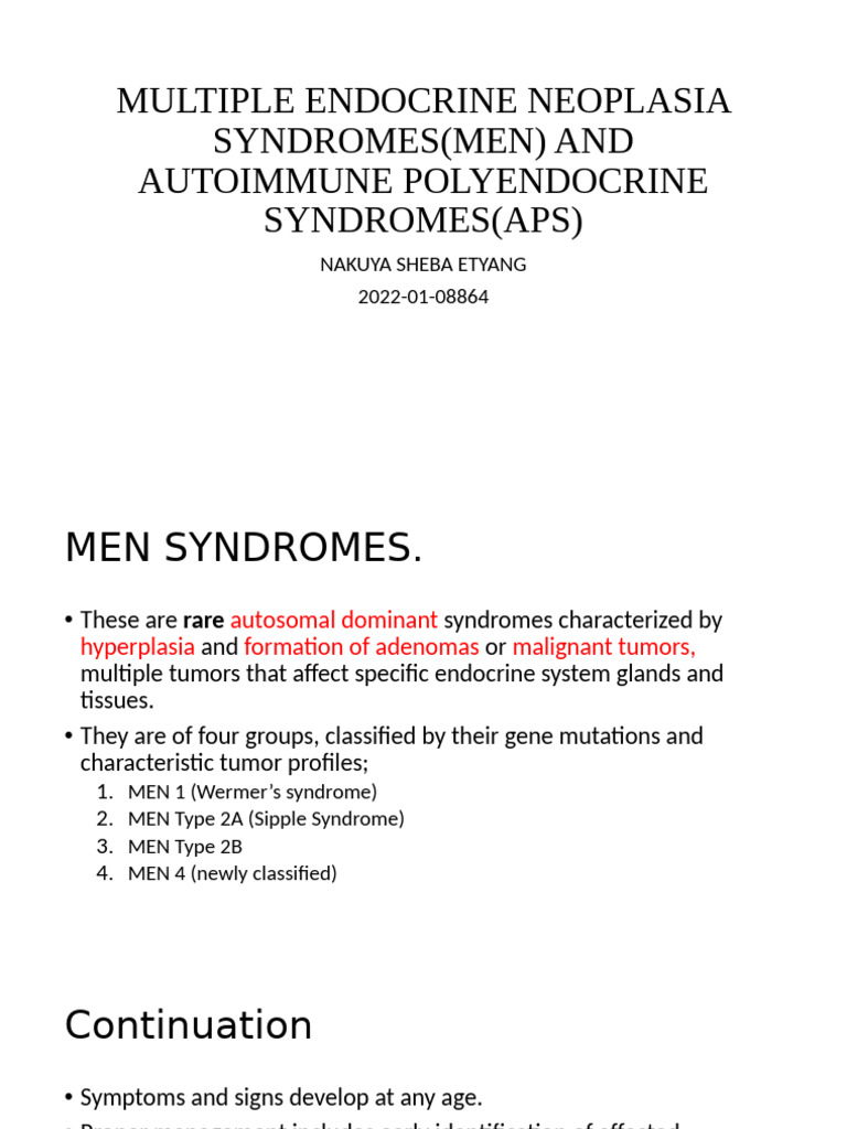 Overview of MEN and APS Syndromes | PDF | Endocrinology | Endocrine ...