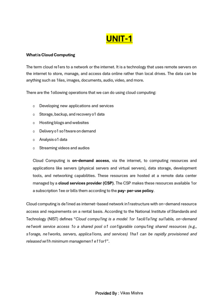 Cloud Computing Unit 1 Notes | PDF | Cloud Computing | Software As A ...