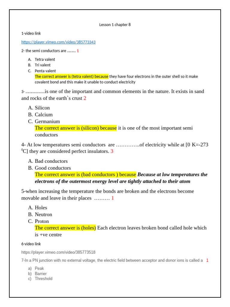 #Lesson 1 Chapter 8 Semi Conductors and Diodes | PDF | P–N Junction ...