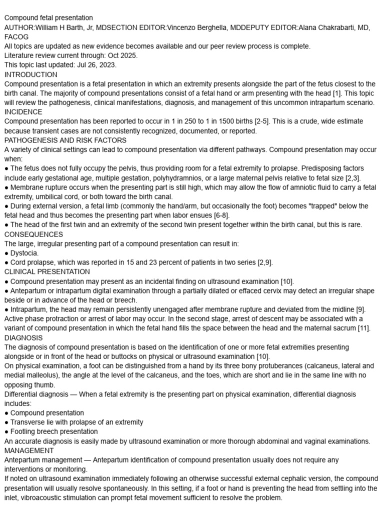_[UpToDate 2025] Compound Fetal Presentation [4462].Docx | PDF ...