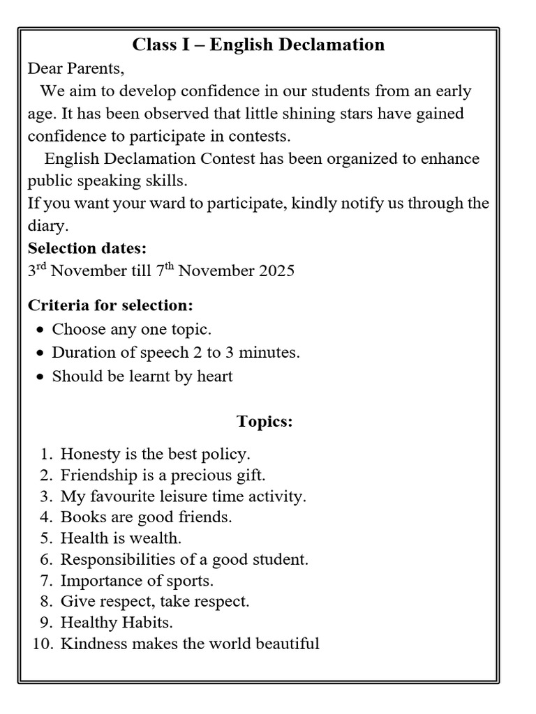 c1 - English Declamation Note 1761033405588 | PDF