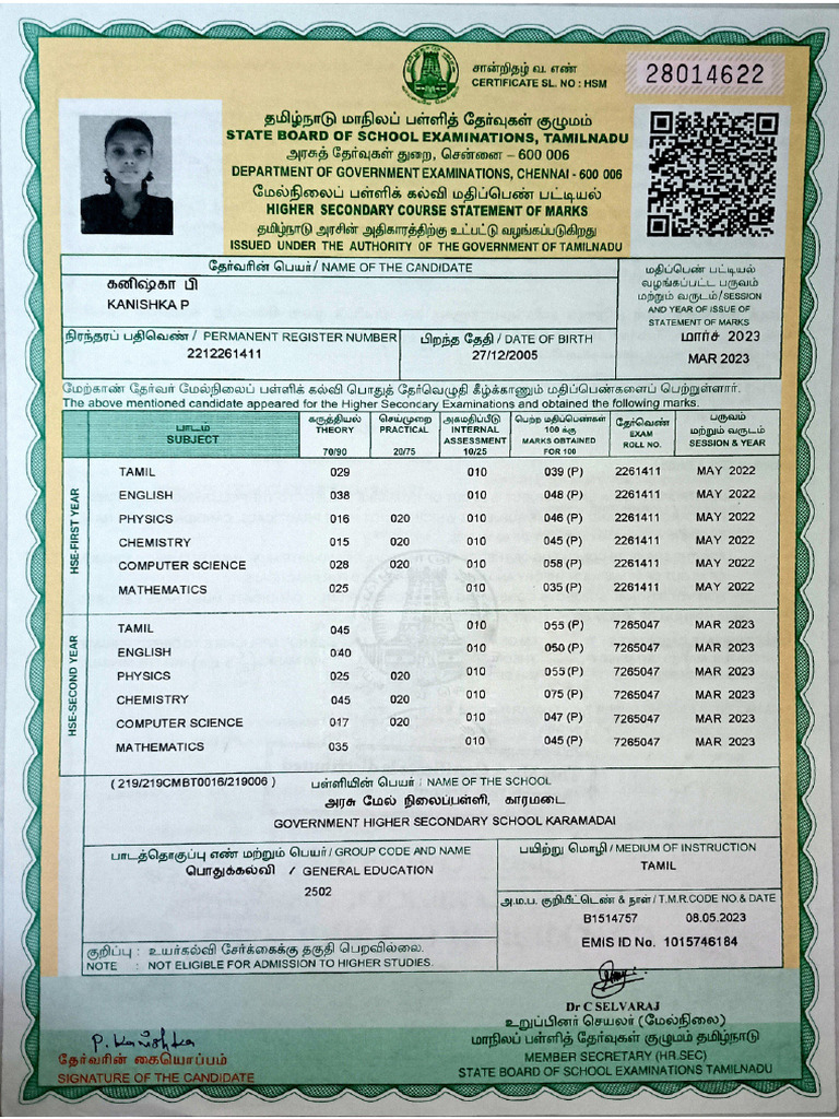 HSC Marksheet - PDF Page-0001 | PDF