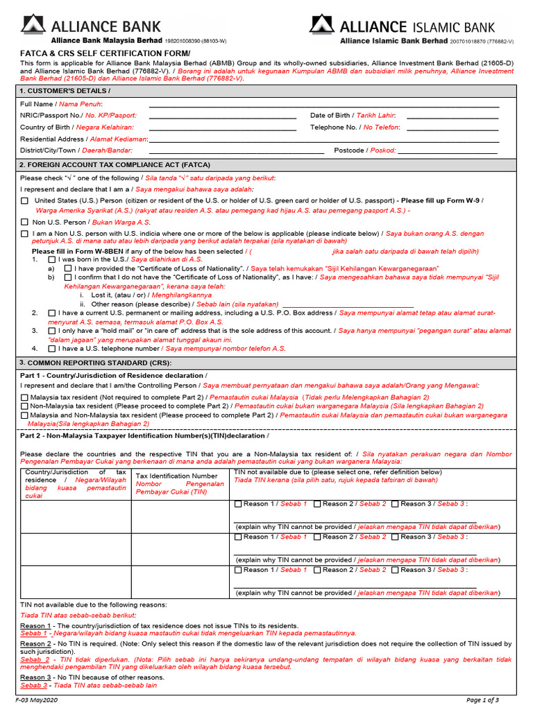 FATCA CRS Self Declaration Form | PDF