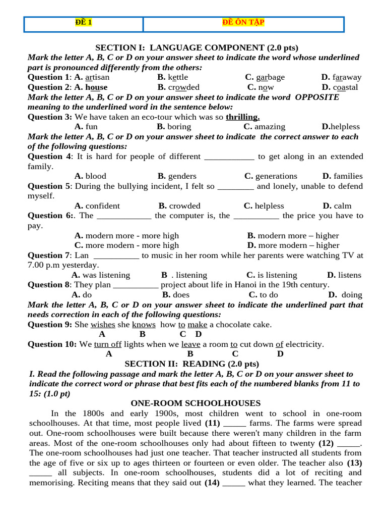 Language and Reading Practice Test | PDF | Question | Entertainment