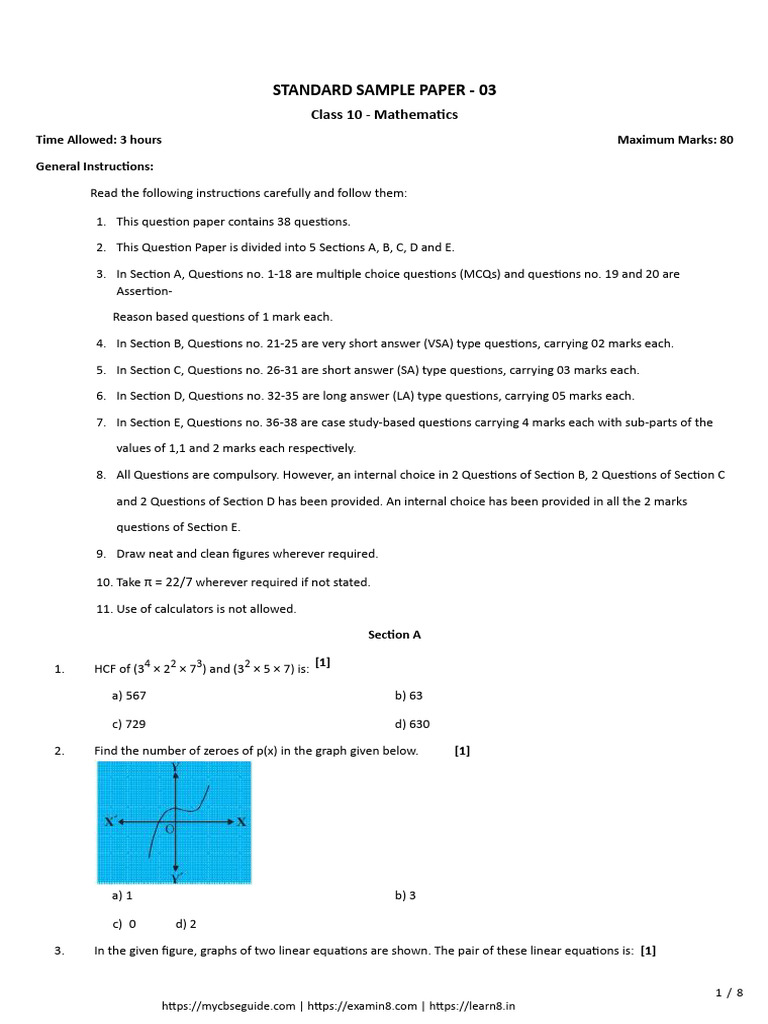 Class 10 Mathematics Sample Paper 03 | PDF | Circle | Area