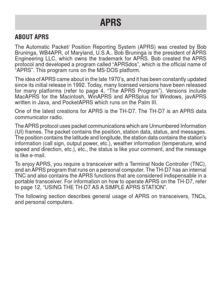 APRS Manual | PDF | High Frequency | Global Positioning System