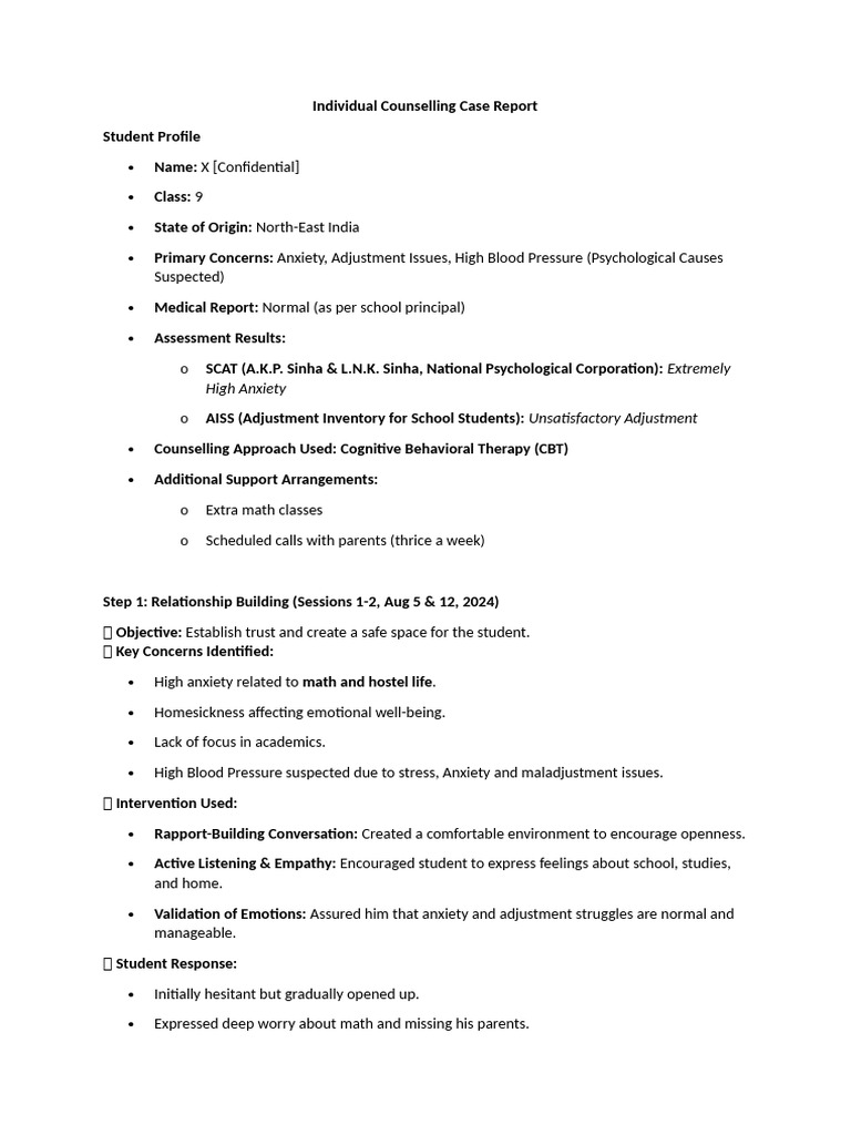 Individual Counselling Case Study: Anxiety | PDF | Anxiety | Psychology
