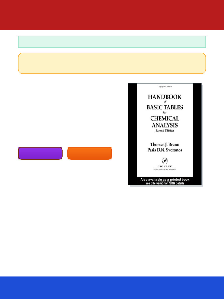 CRC Handbook of Basic Tables For Chemical Analysis Second Edition ...