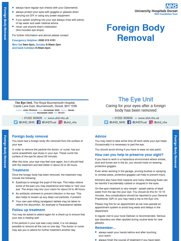 Foreign Body Eye Removal Guide | PDF | Medical Specialties | Clinical ...