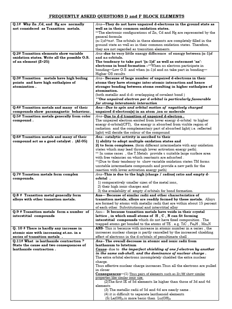 Transition Metals: Properties & FAQs | PDF | Transition Metals ...