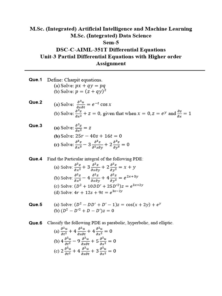 DSC-C-AIML-351T Differential Equations - UNIT-3 Partial Differential ...