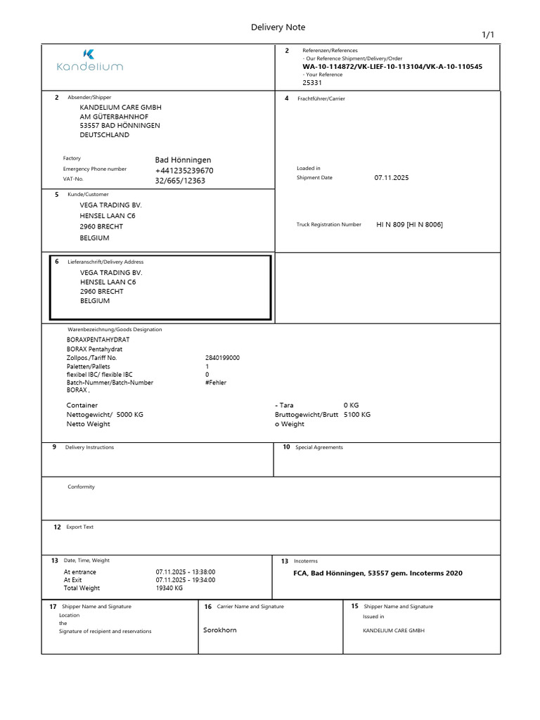 Delivery Note for Borax Shipment | PDF | Freight Transport | Supply ...