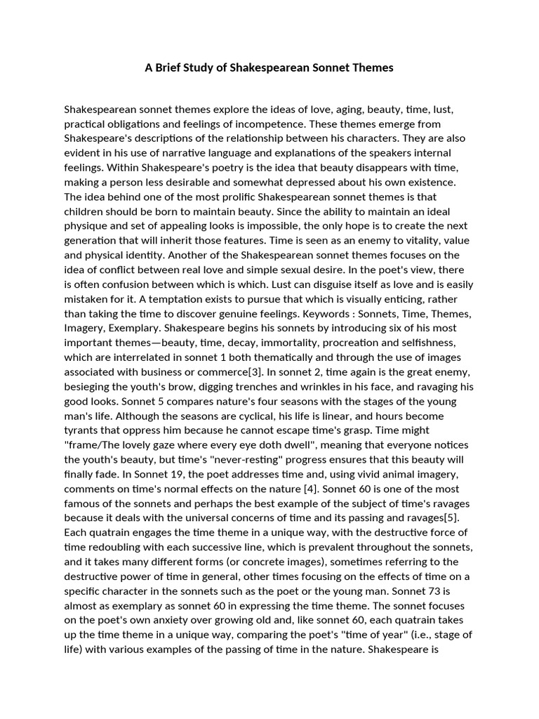 A Brief Study of Shakespearean Sonnet Themes | PDF | Shakespeare's ...