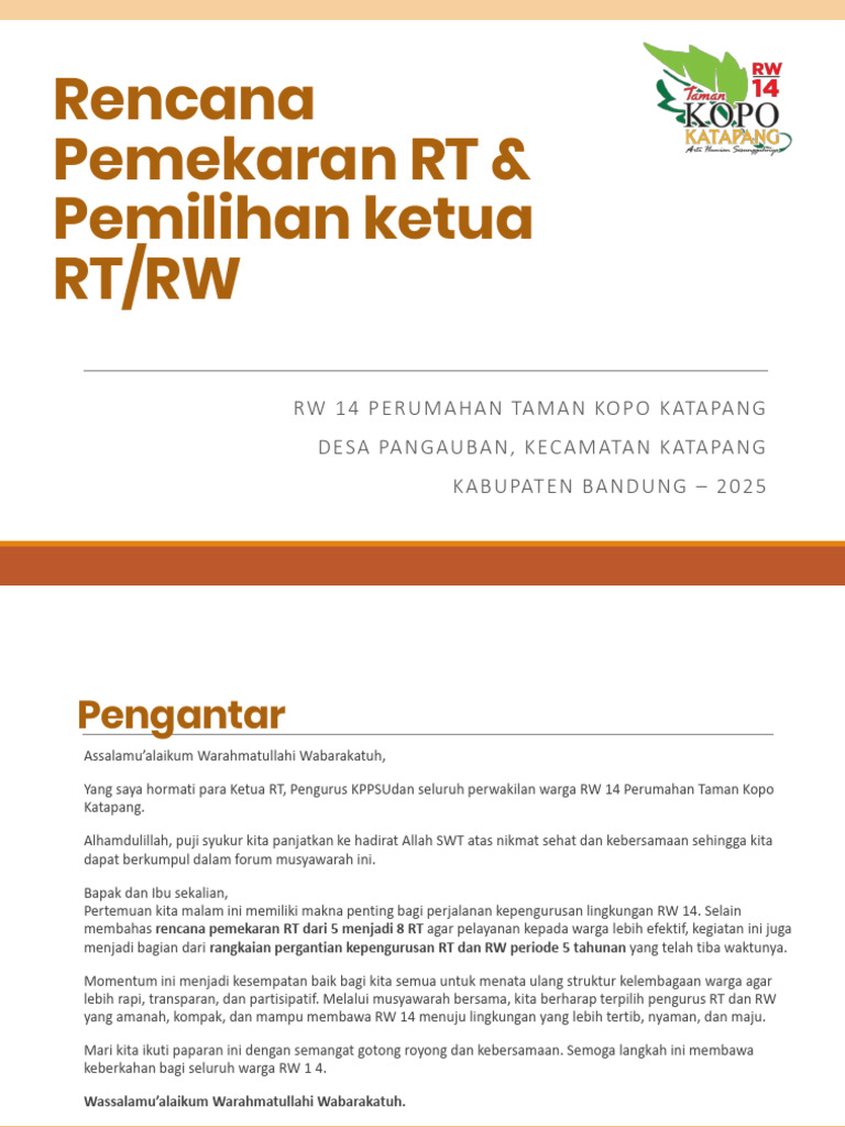 Rencana Pemekaran RT dan Pemilihan RW 2025 | PDF