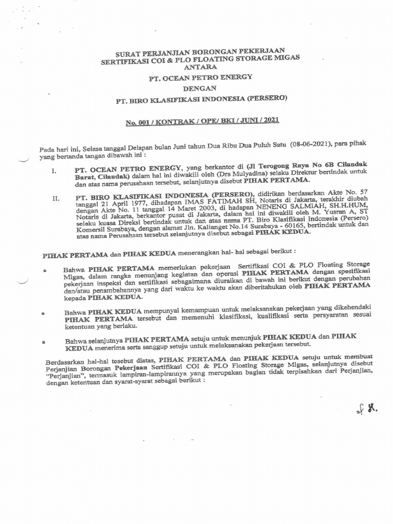 Kontrak Pt. Ocean Petro Energy | PDF