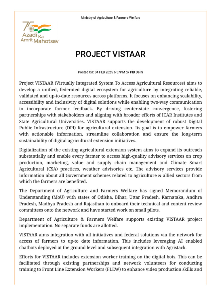 Project Vistaar Agri Extension | PDF | Agriculture | Economies