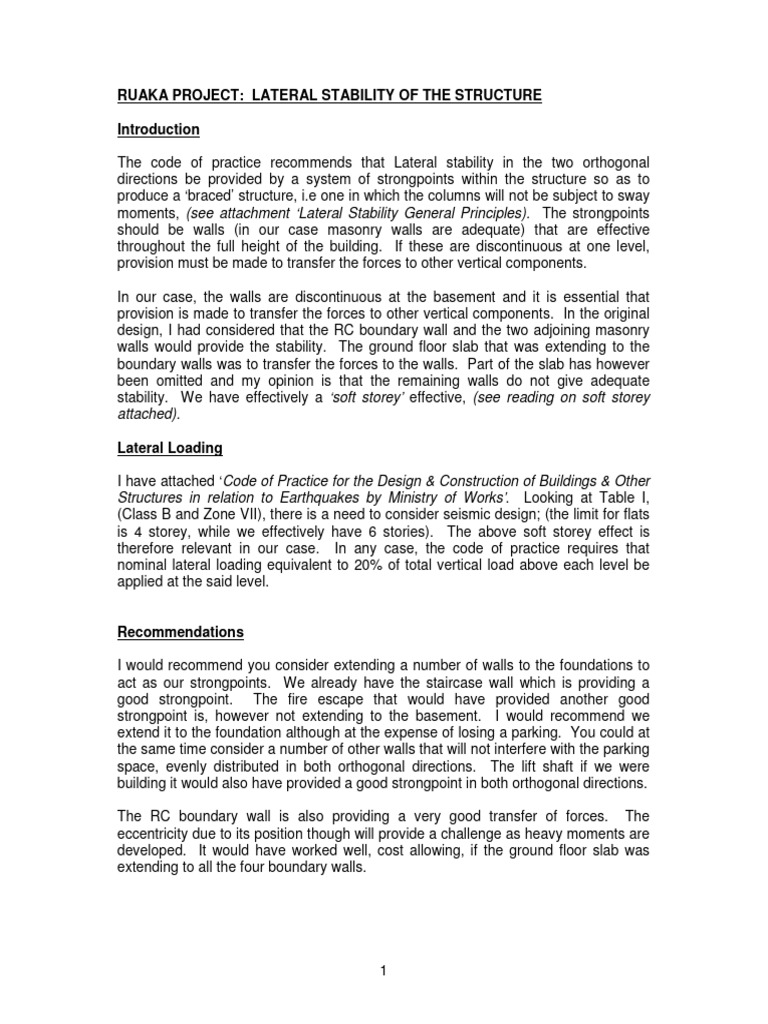 Lateral Stability Analysis for Ruaka Project | PDF | Basement ...