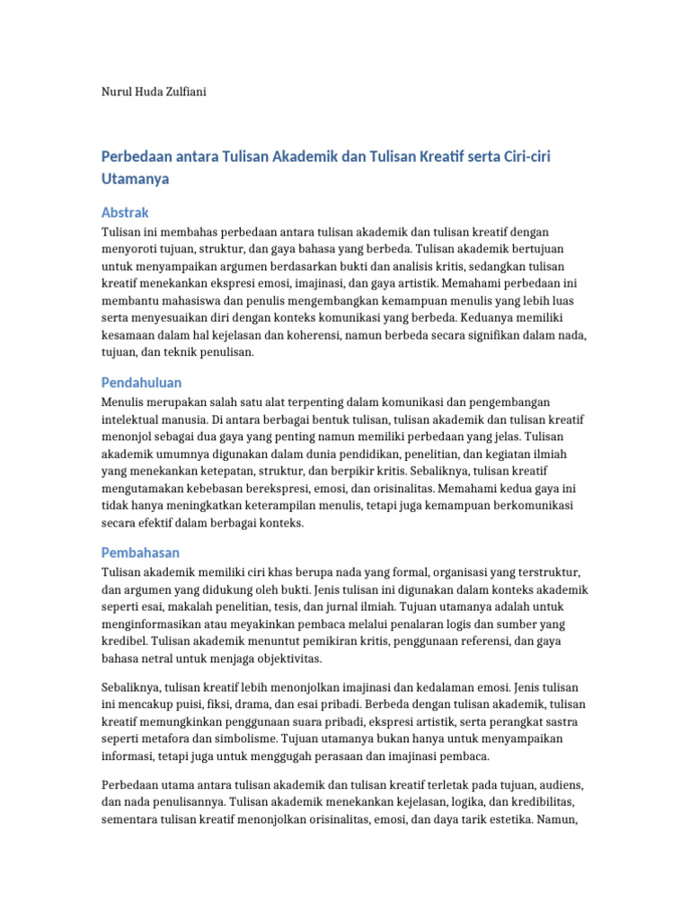 Perbedaan Tulisan Akademik dan Kreatif | PDF