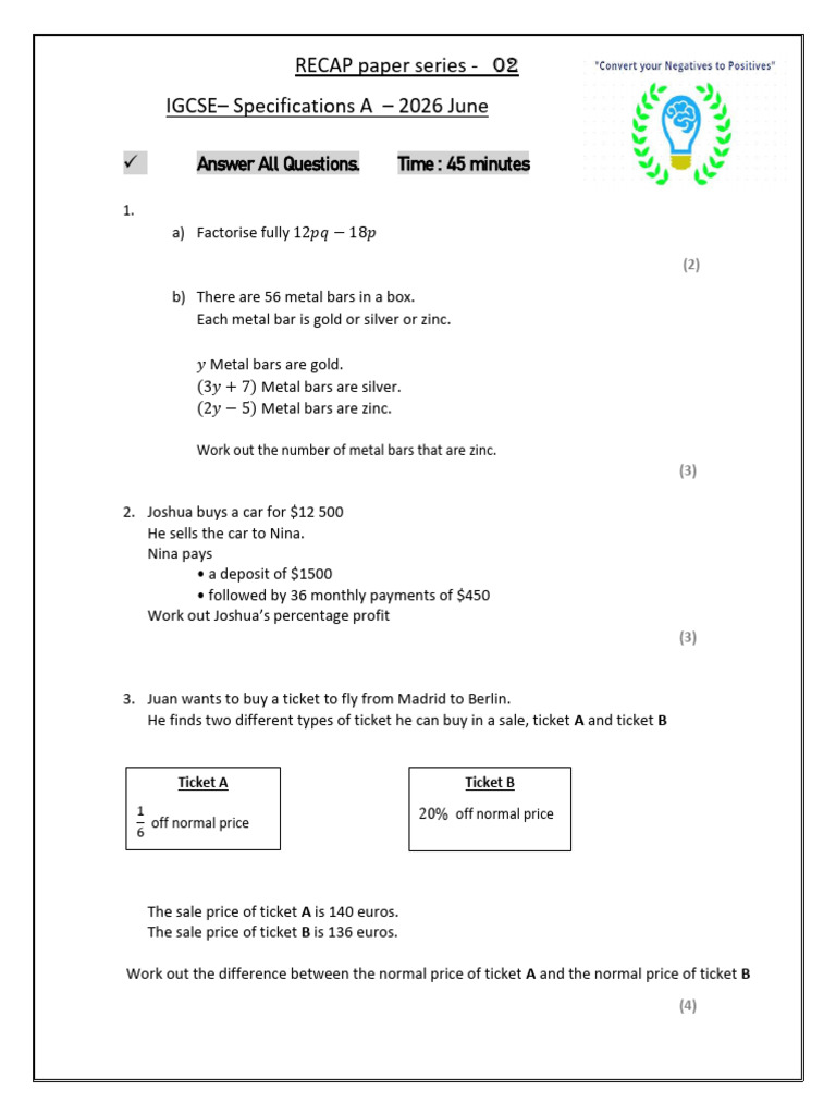 RECAP Paper Series 2 | PDF | Mathematics | Elementary Mathematics