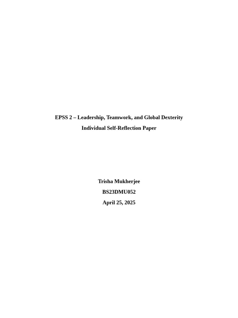 Epss 2 Individual Reflection Paper | PDF | Leadership | Negotiation