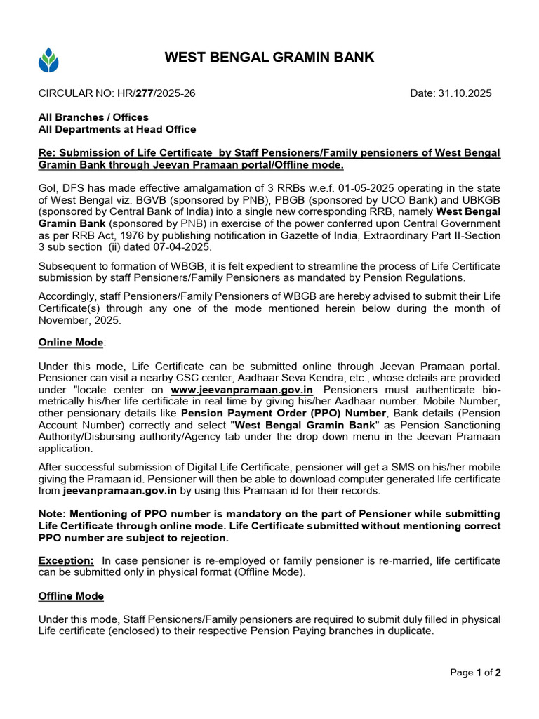 Life Certificate Submission for WBGB Pensioners | PDF