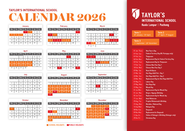 Taylor's International School 2026 Calendar | PDF | Observances | Malaysia