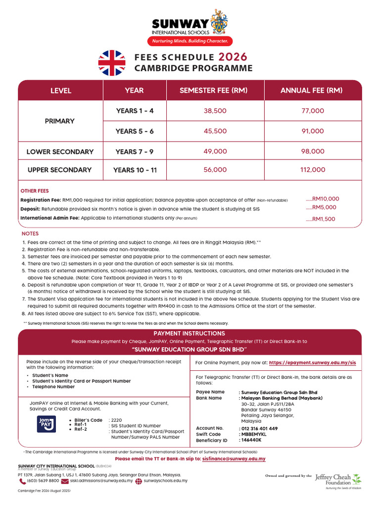 Cambridge Programme Fees 2026 | PDF | Payments | Money