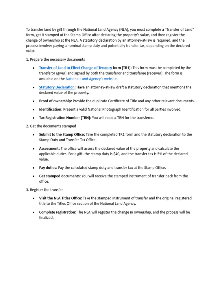 To Transfer Land by Gift Through The National Land Agency | PDF