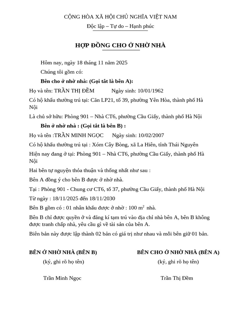 Mau Hop Dong o Nho - 0705084530 | PDF