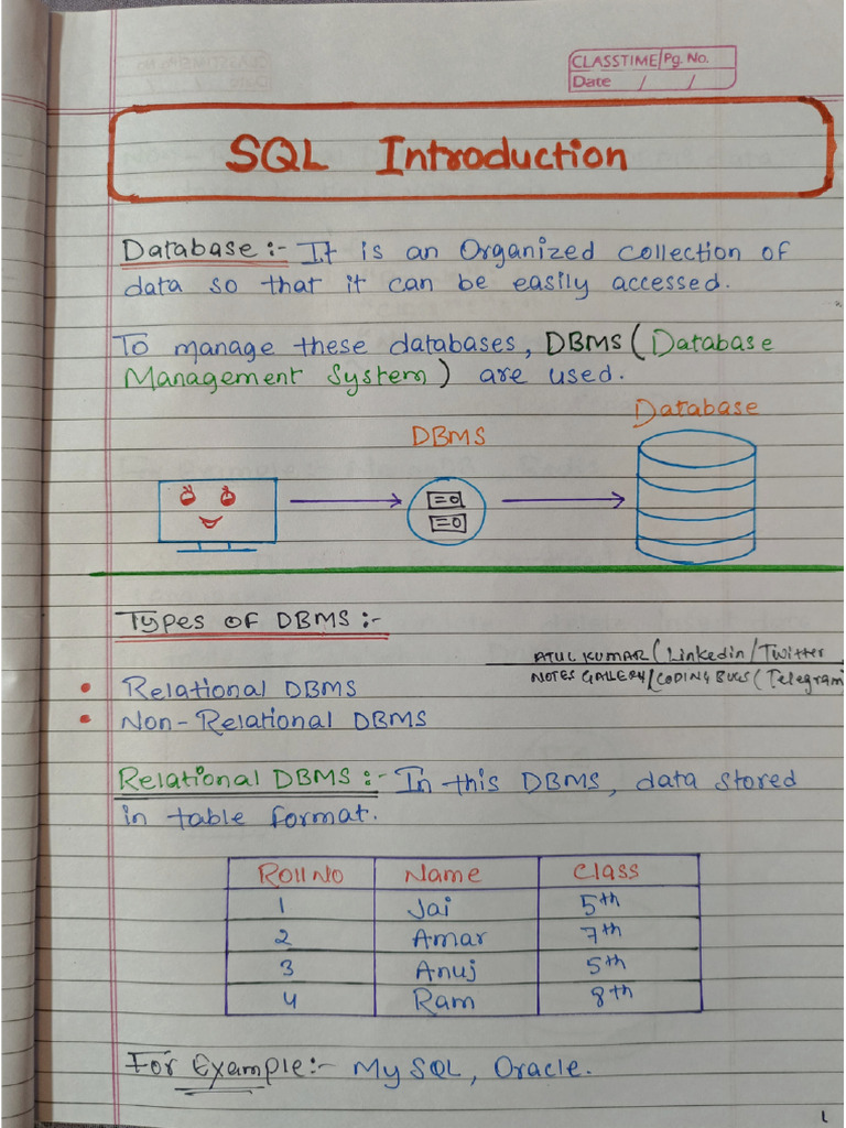 SQL Handwritten Notes | PDF