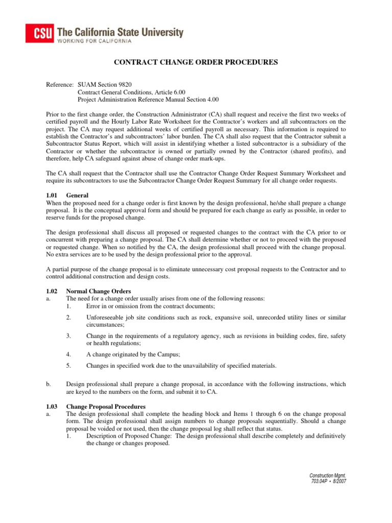 Change Order Procedures | PDF | General Contractor | Architect