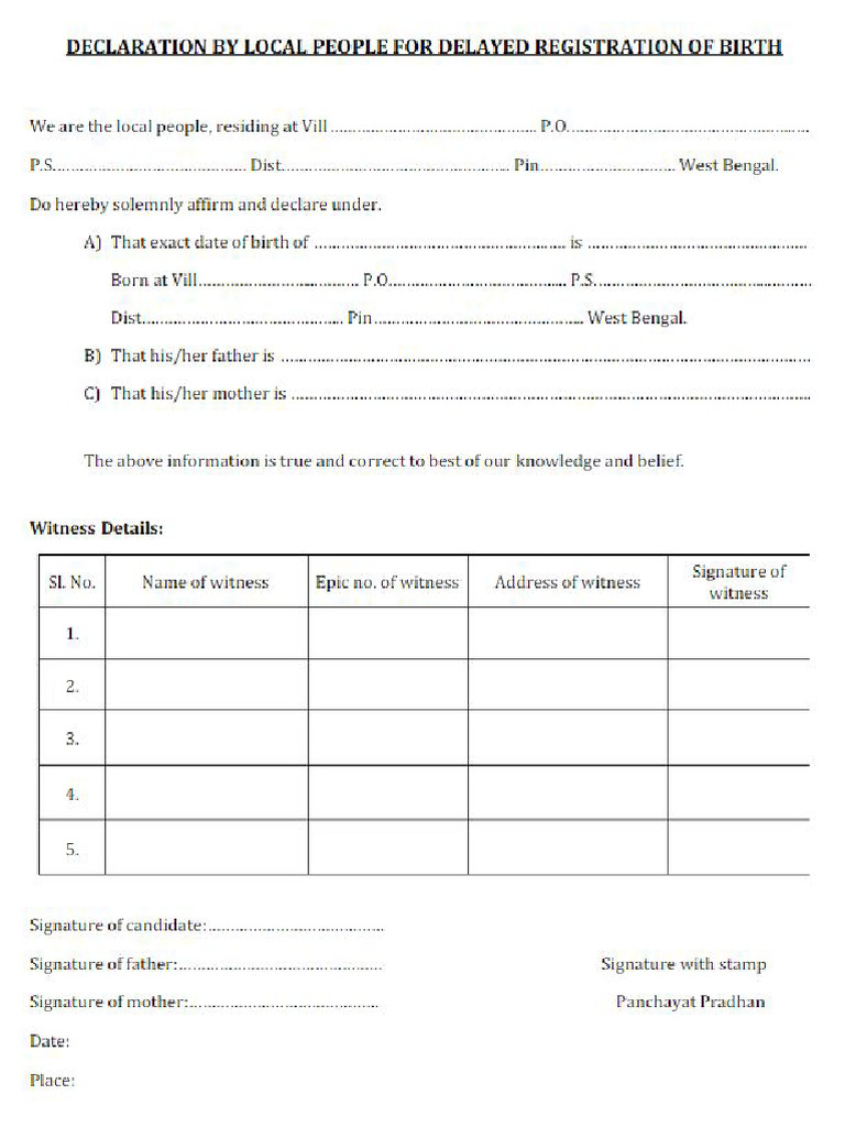 Birth Registration Declaration Template | PDF