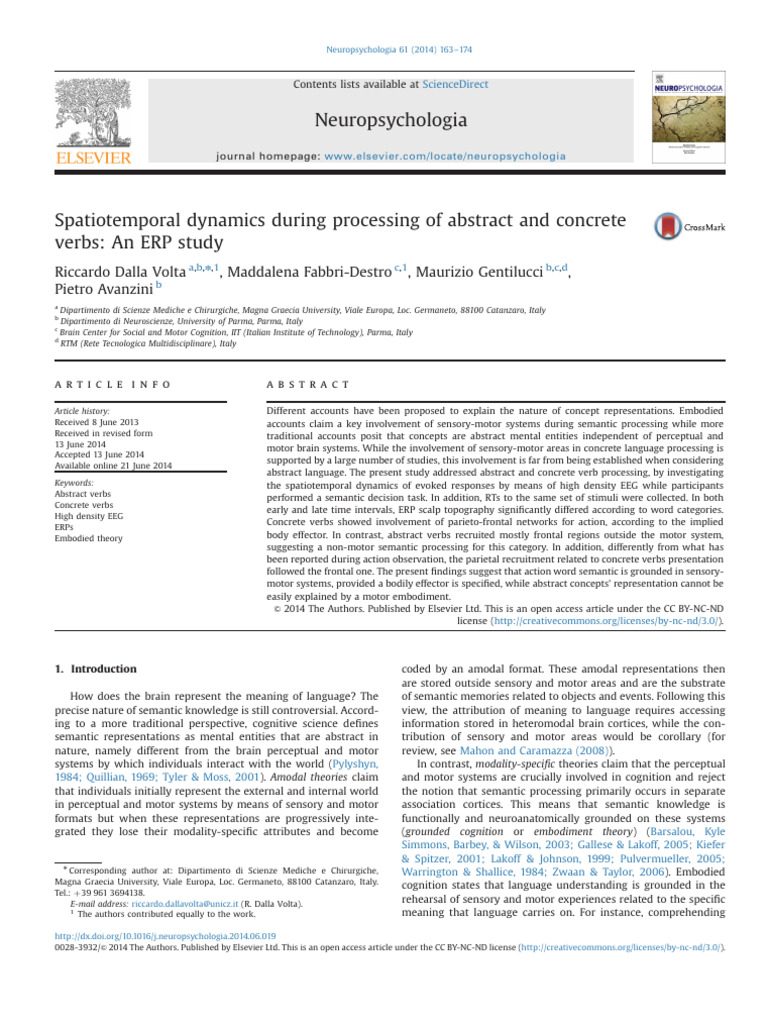 ERP Study on Abstract vs Concrete Verbs | PDF | Concept | Embodied ...