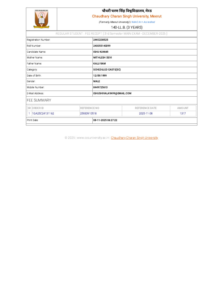 Registration Fee Receipt | PDF