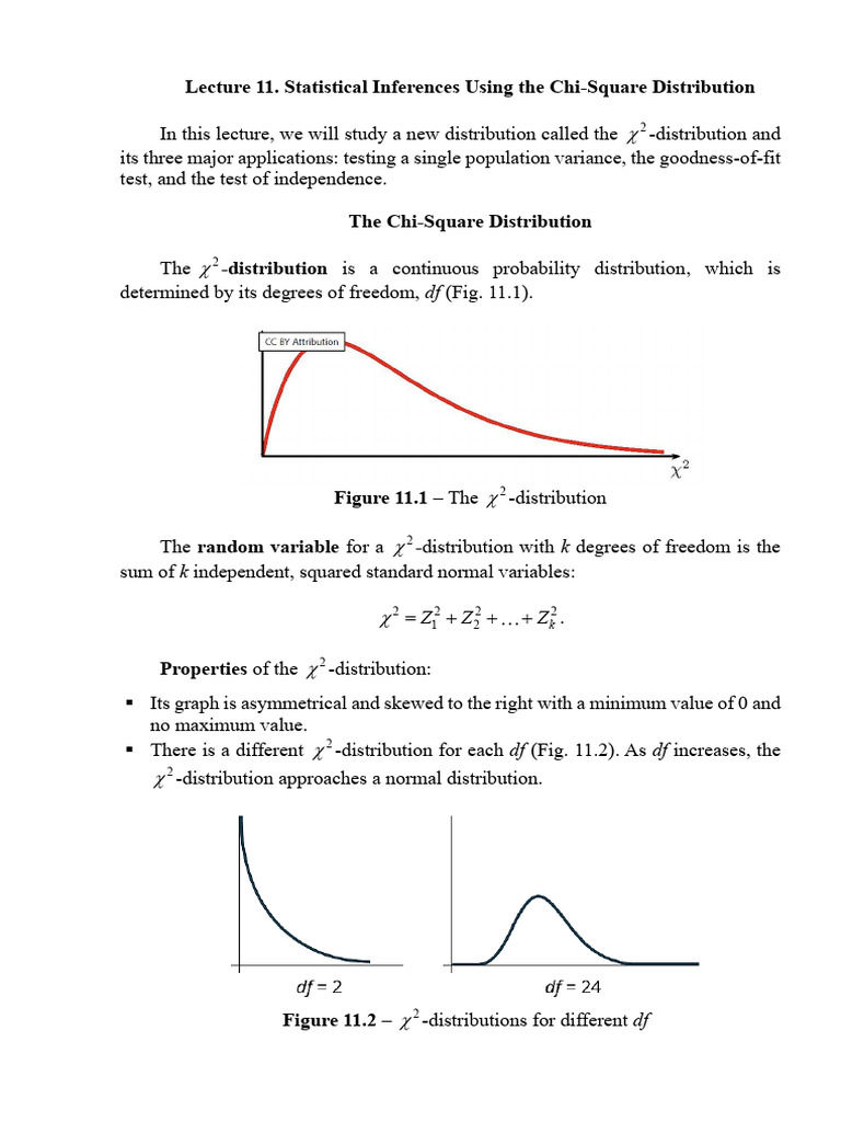 Lecture 11. Statistical Inferences Using the Chi-Square Distribution (1) | PDF | Variance | P Value