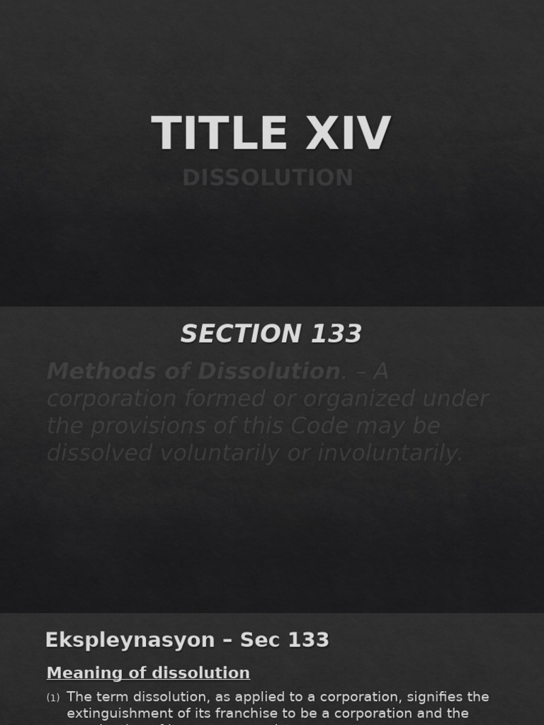 Revised Corp Code Title 14 | PDF | Liquidation | Corporations