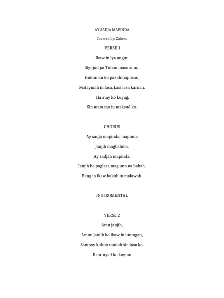 Ay Sadja Mapinda Lyrics | PDF