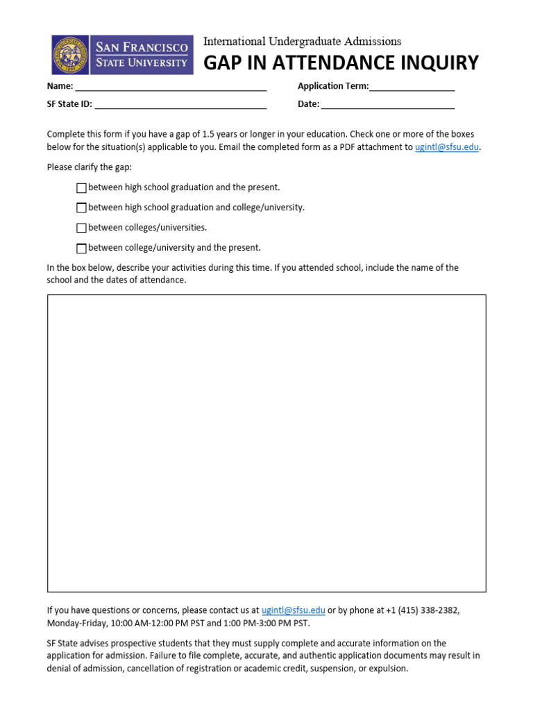 International Admissions Gap Inquiry Form | PDF