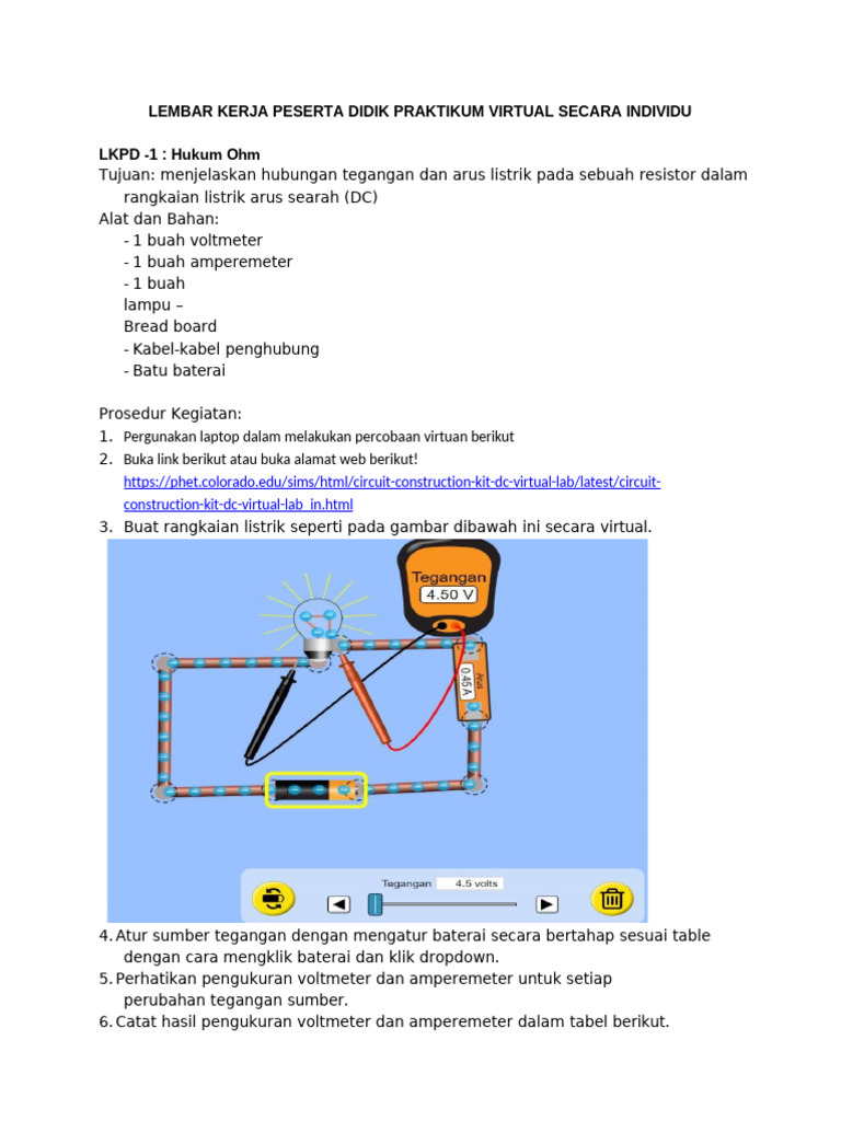 1.4 LKPD Virtual Listrik Searah | PDF