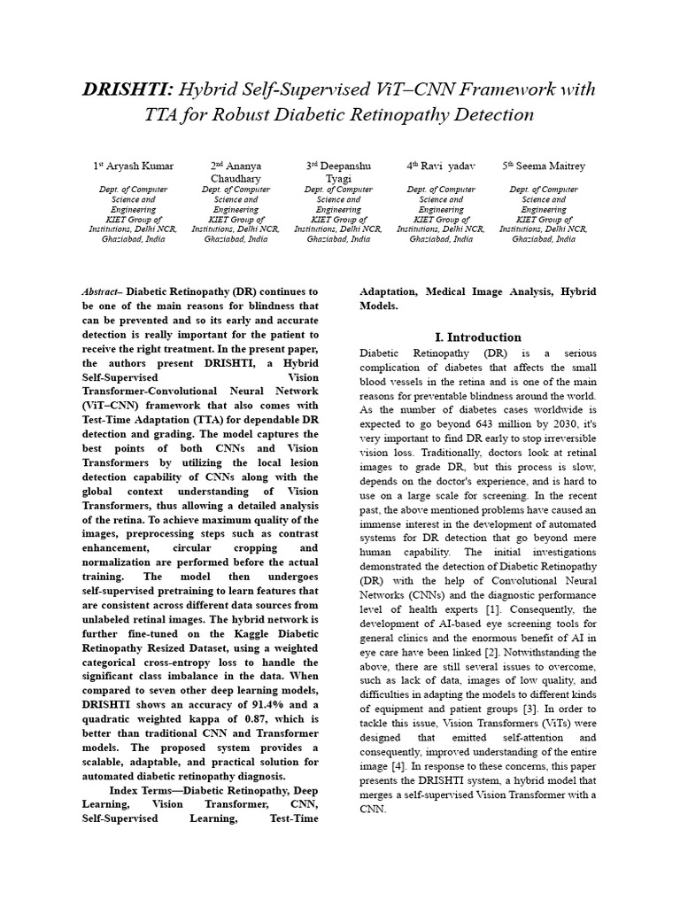 Hybrid ViT-CNN for Diabetic Retinopathy Detection | PDF | Applied ...