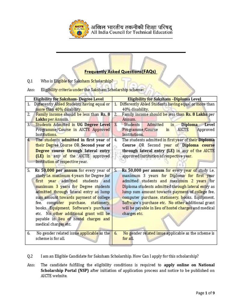 Saksham Scholarship FAQs for Disabled Students | PDF | Web Application